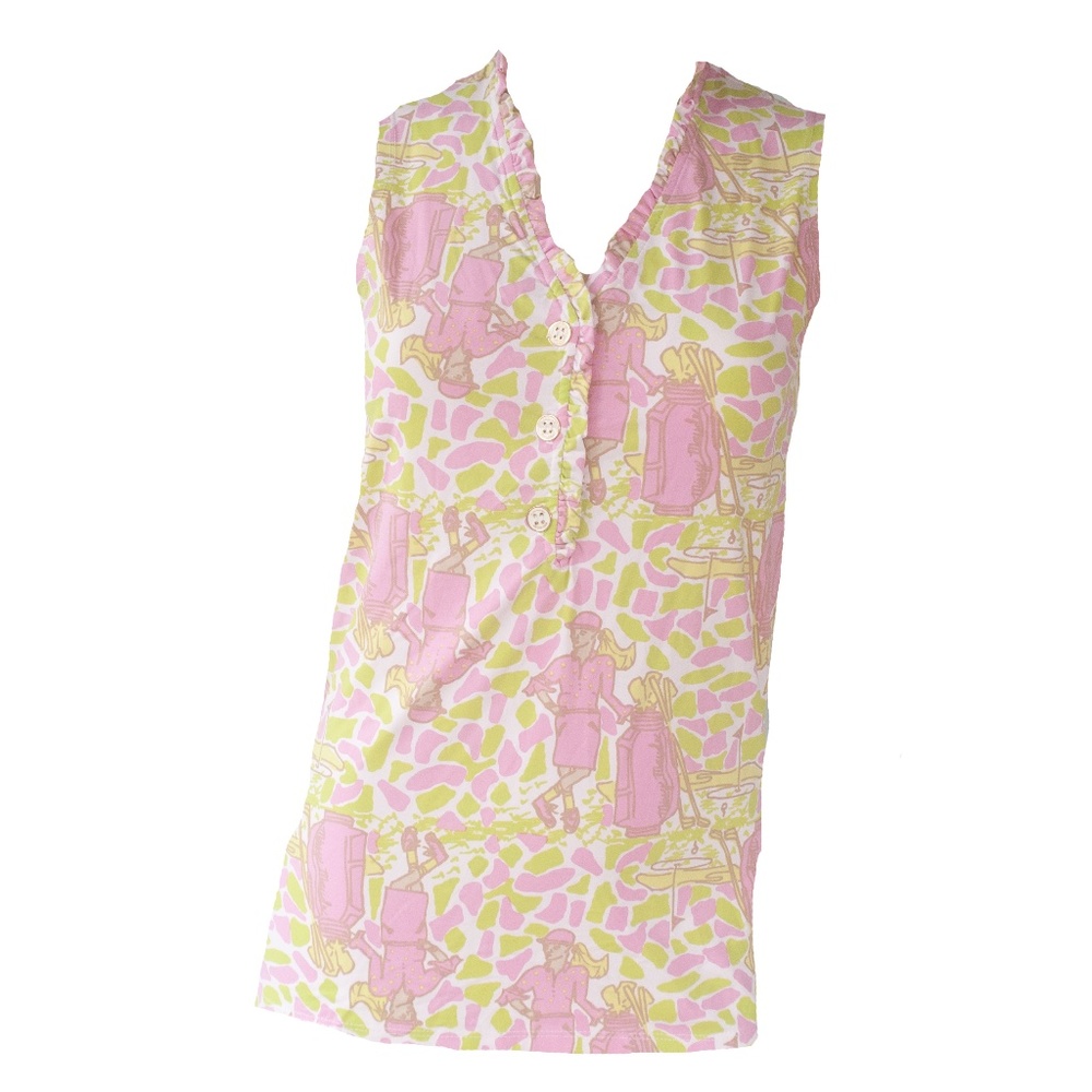 Missy Maude Pink & Green Golf Girl Print Tank Top - Gem